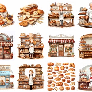 Sweet Bakery Shop Clipart, Cute Bread Shop Illustration PNG, Cute ...