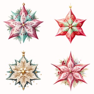 Christmas Stars Decor Clip Art, Watercolor Festive Stars PNG, Nice ...