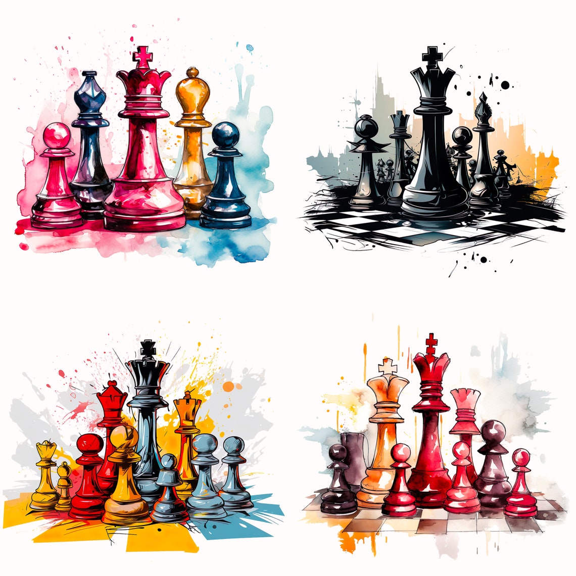 Chess Game Clip Art , Watercolor Chess Game Illustration PNG ...