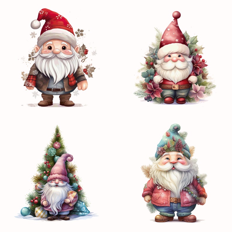 Christmas Gnomes Clip Art Watercolor Christmas Gnomes Clip Art PNG ...