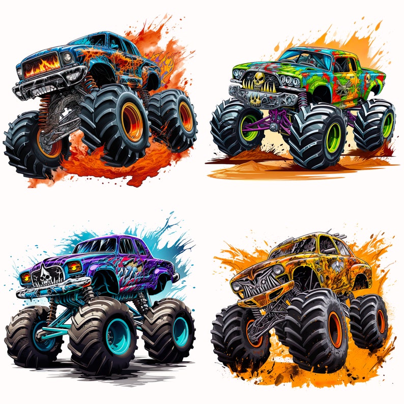 Monster Jam Race Clip Art, Watercolor Monster Jam, All-terrain 4X4 ...