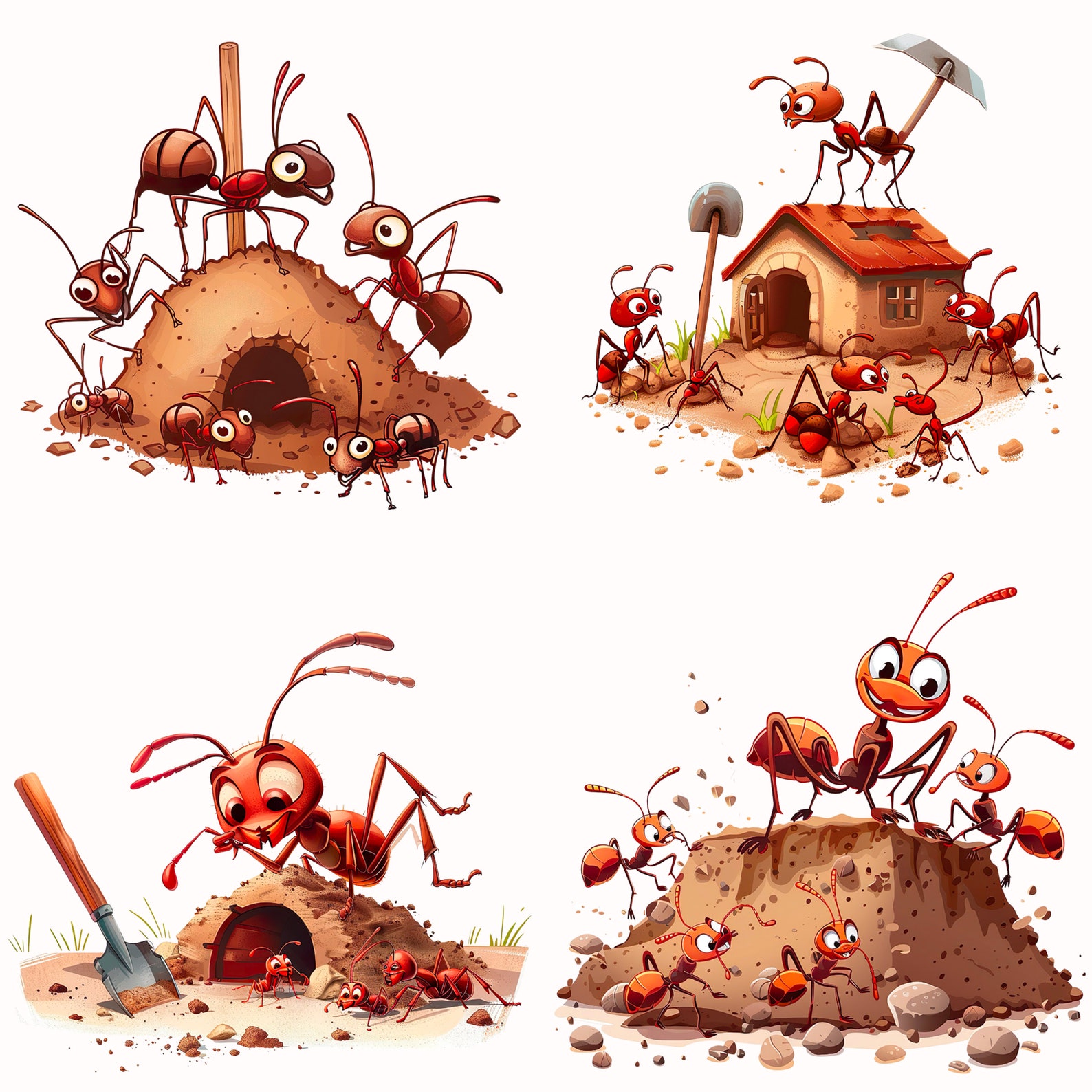 Funny Ants at Work Clip Art, Watercolor Comical Crawlers Illustration ...
