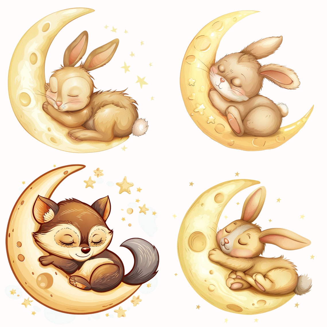 Cute Sleeping Woodland Animals Clip Art, Watercolor Sweet Sleeping ...