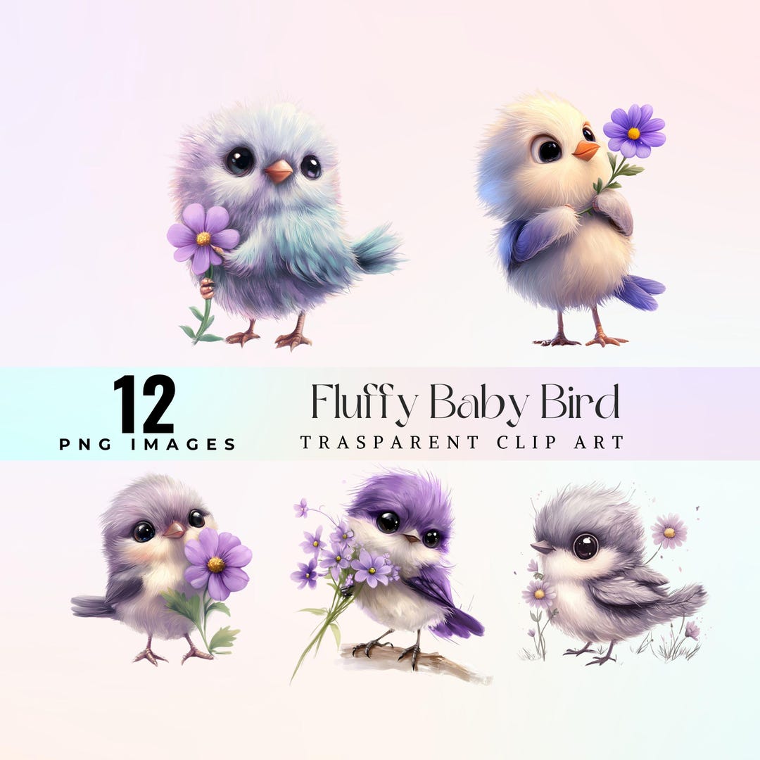 Cute Fluffy Baby Bird Clip Art, Adorable Spring Chick Illustration ...