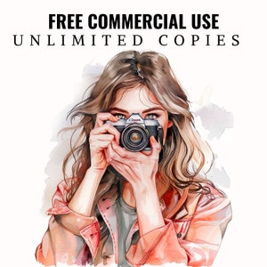 Charming Photographer Clip Art, Watercolor Adorable Woman With Camera ...
