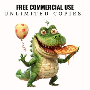 Funny Crocodile Eating Pizza Clip Art: Humorous Gator Illustration (PNG ...