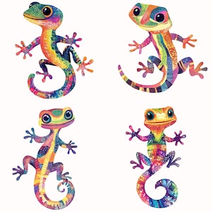 Whimsical Gecko Clip Art: Colorful Lizard PNG (digital Download) - Etsy