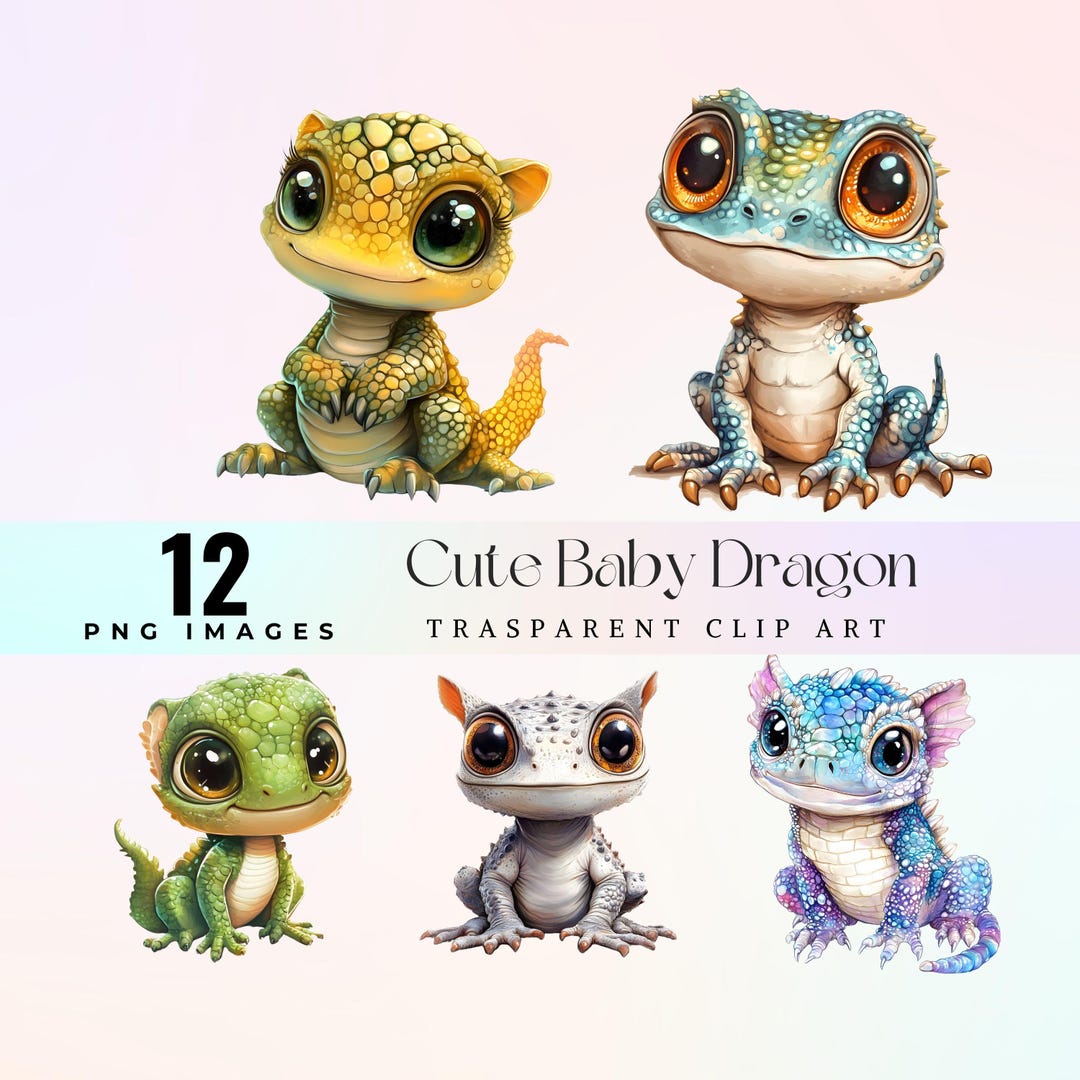 Cute Baby Dragon Clip Art, Adorable Fantasy Wyrm Illustration ...