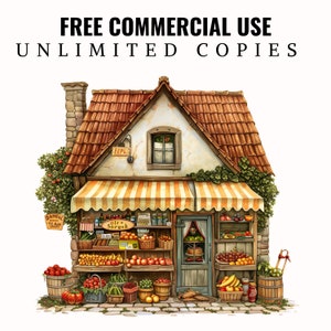 Watercolor Grocery Store Clipart: Mini Market Illustration (PNG Digital ...