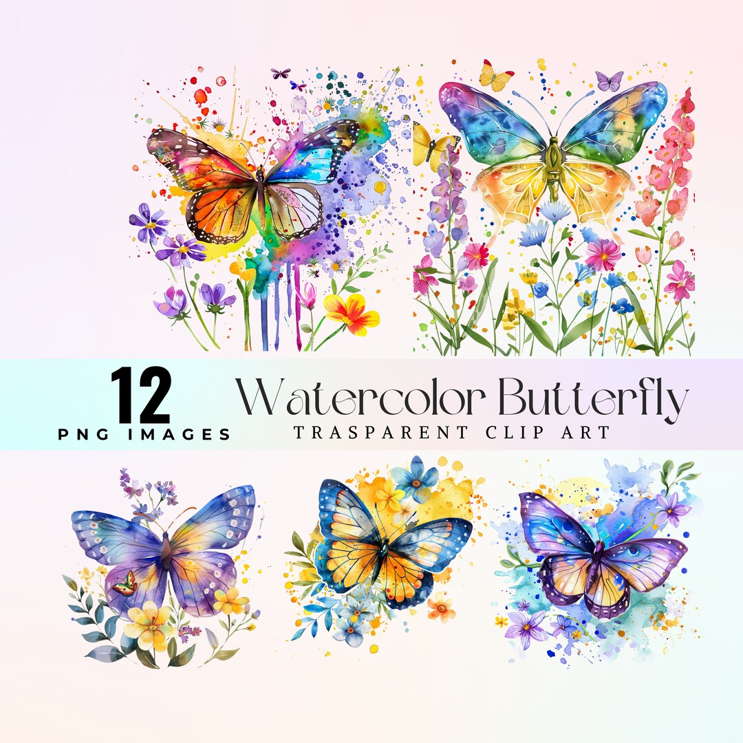 Cute Watercolor Butterfly Clip Art, Amusing Splash Water Color ...