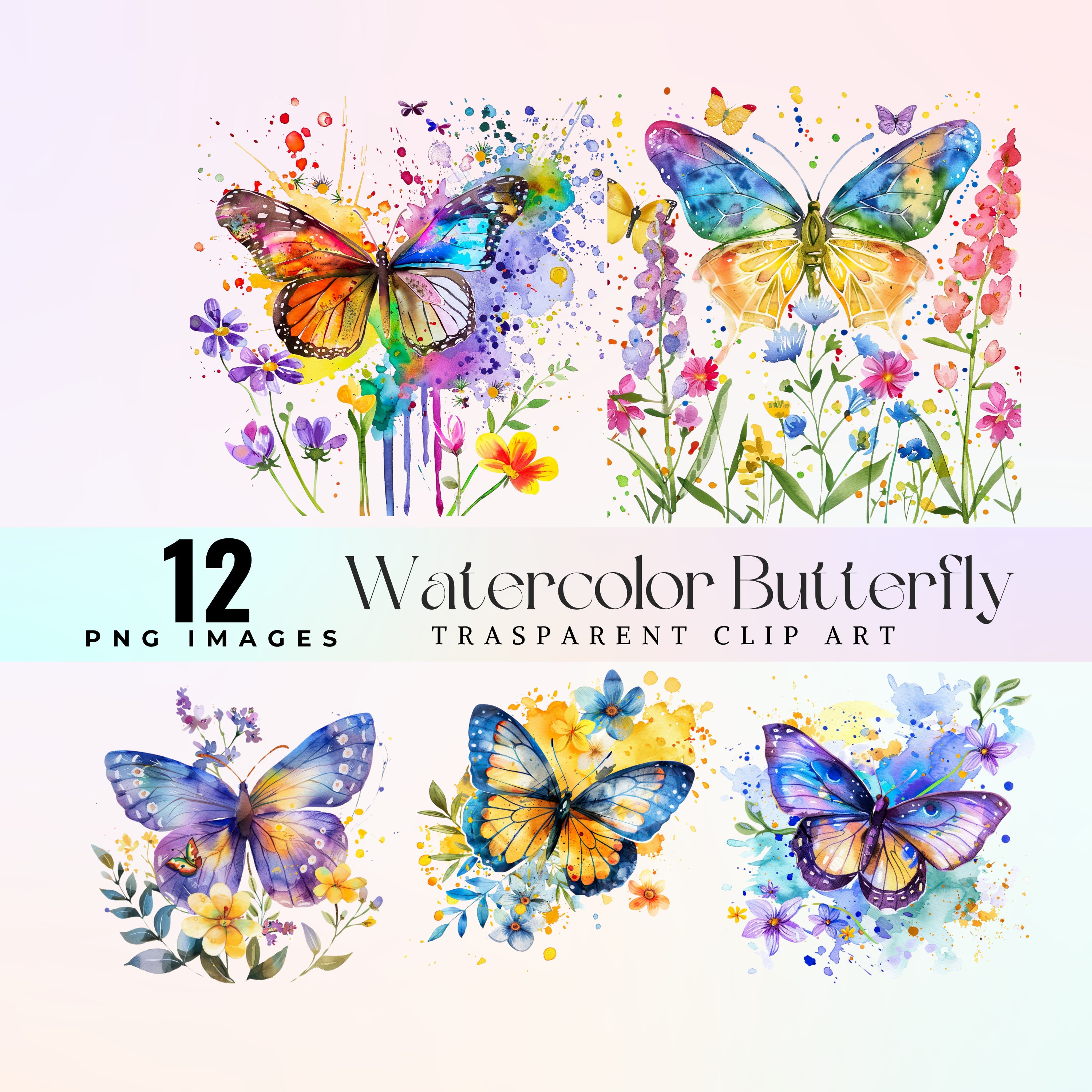 Cute Watercolor Butterfly Clip Art, Amusing Splash Water Color ...