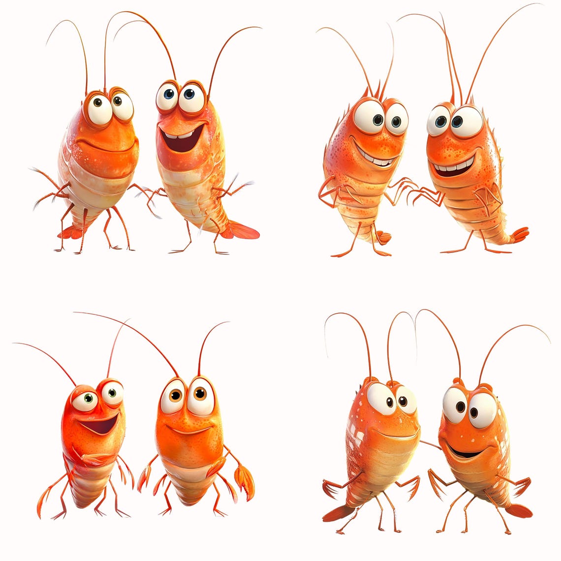 Funny Shrimp Watercolor Clipart: Quirky Prawns PNG (digital Download ...
