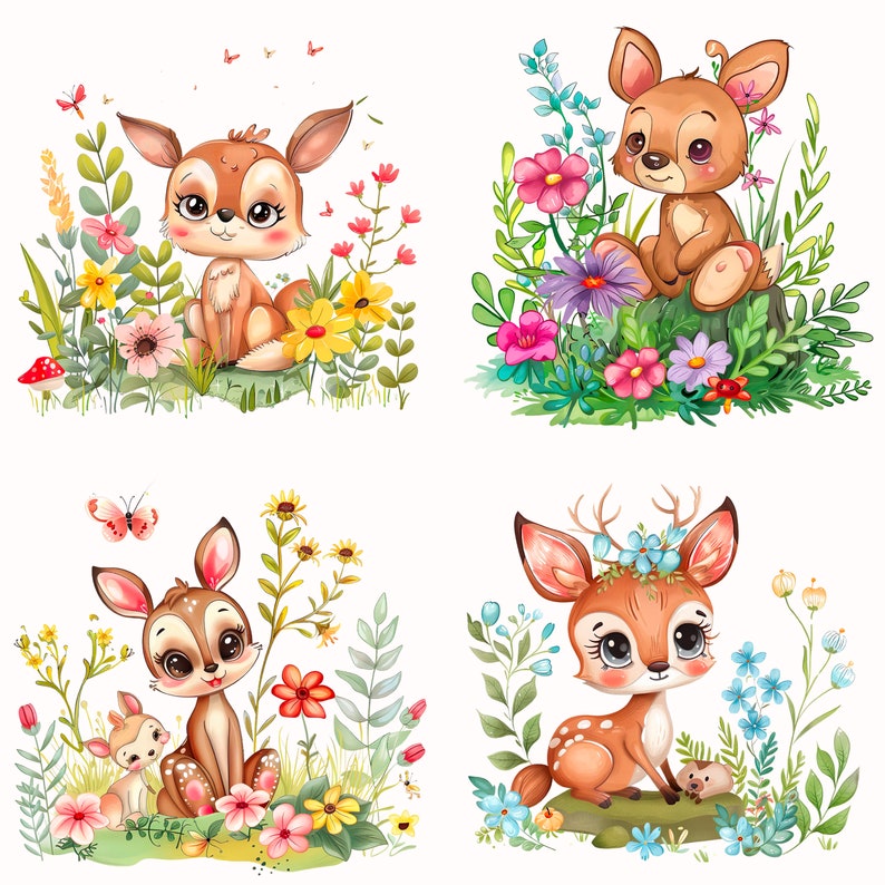 Cute Woodland Baby Animals Clip Art, Watercolor Adorable Tiny Forest ...