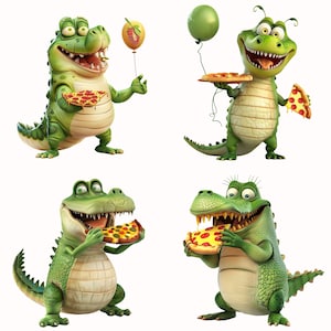 Funny Crocodile Eating Pizza Clip Art: Humorous Gator Illustration (PNG ...