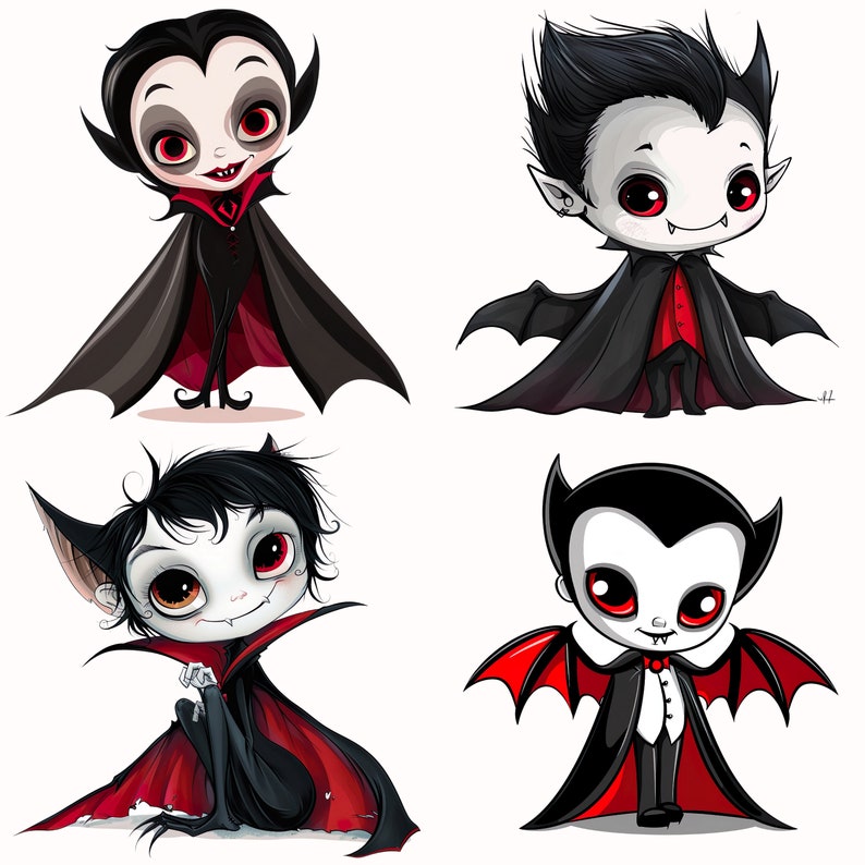 Whimsical Vampire Clip Art, Watercolor Fun Vampire Illustrations PNG ...