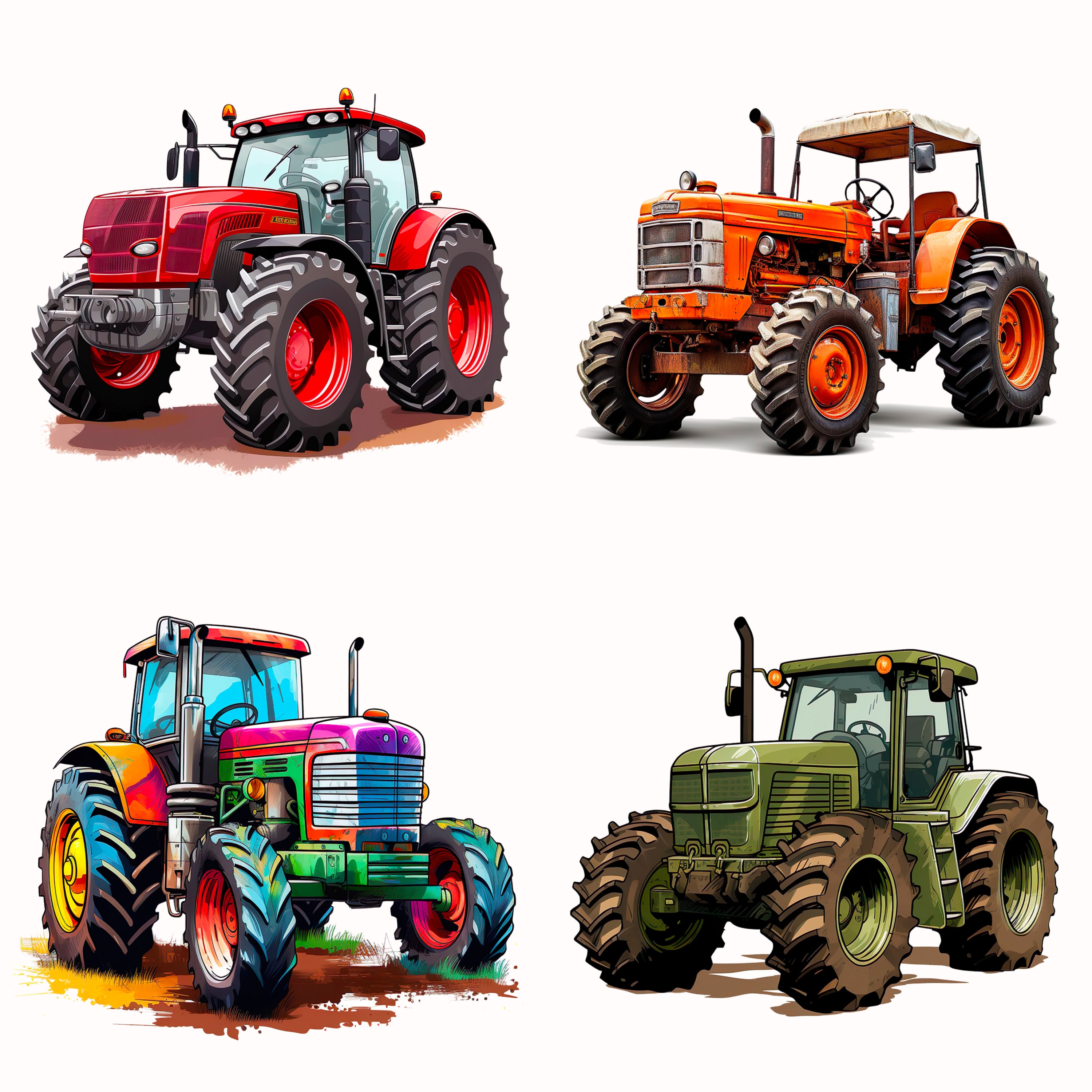 Watercolor Tractor Clip Art, Multicolor Farm Vehicle Illustration PNG ...