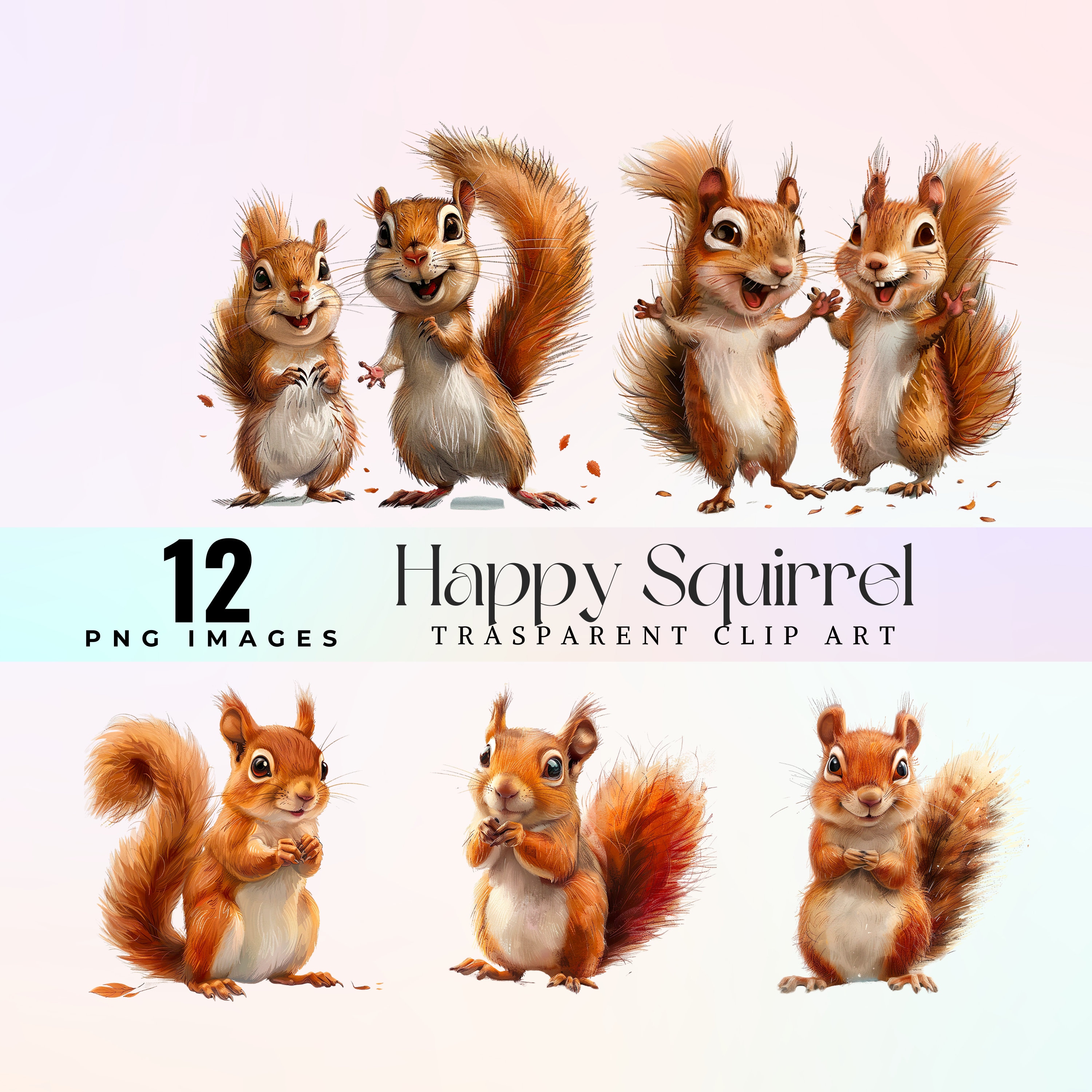 Funny Squirrels Clip Art, Watercolor Happy Cartoon Woodland Cuties ...