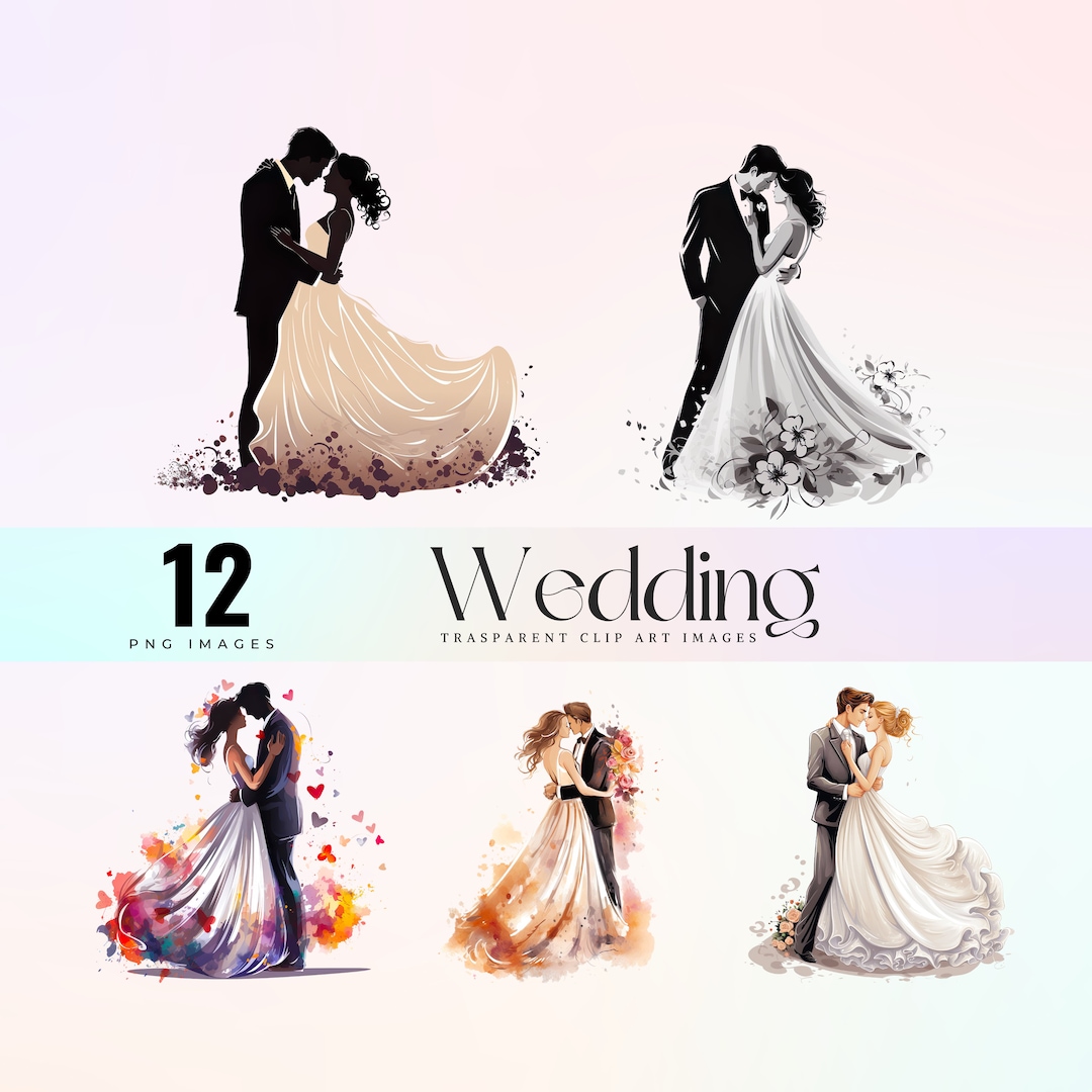 Romantic Wedding Clip Art, Watercolor Joyous Marriage Illustration PNG ...