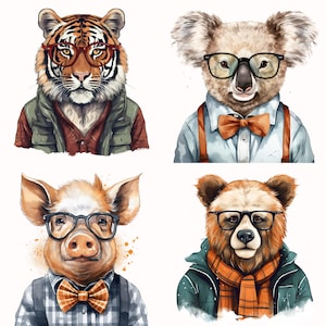 Happy Hipster Animals Clip Art, Cool Hipster Animal Illustrations PNG ...