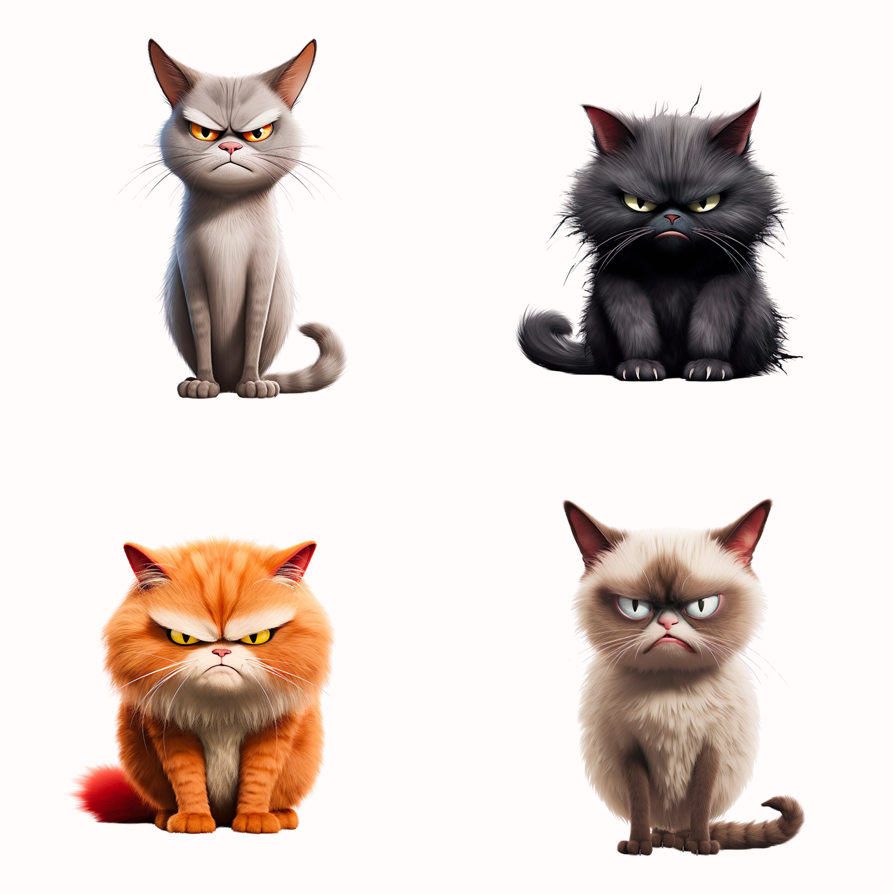 Cute Angry Cats Clip Art, Hilarious Crabby Cat Illustration PNG, Funny ...