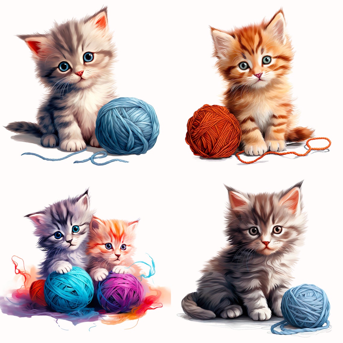 Yarn Ball Kitten Clip Art: Adorable PNG Illustration (digital Download ...