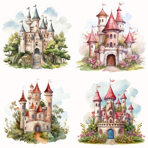 Cute Fairytale Castle Clip Art, Watercolor Magic Fairy Castle ...