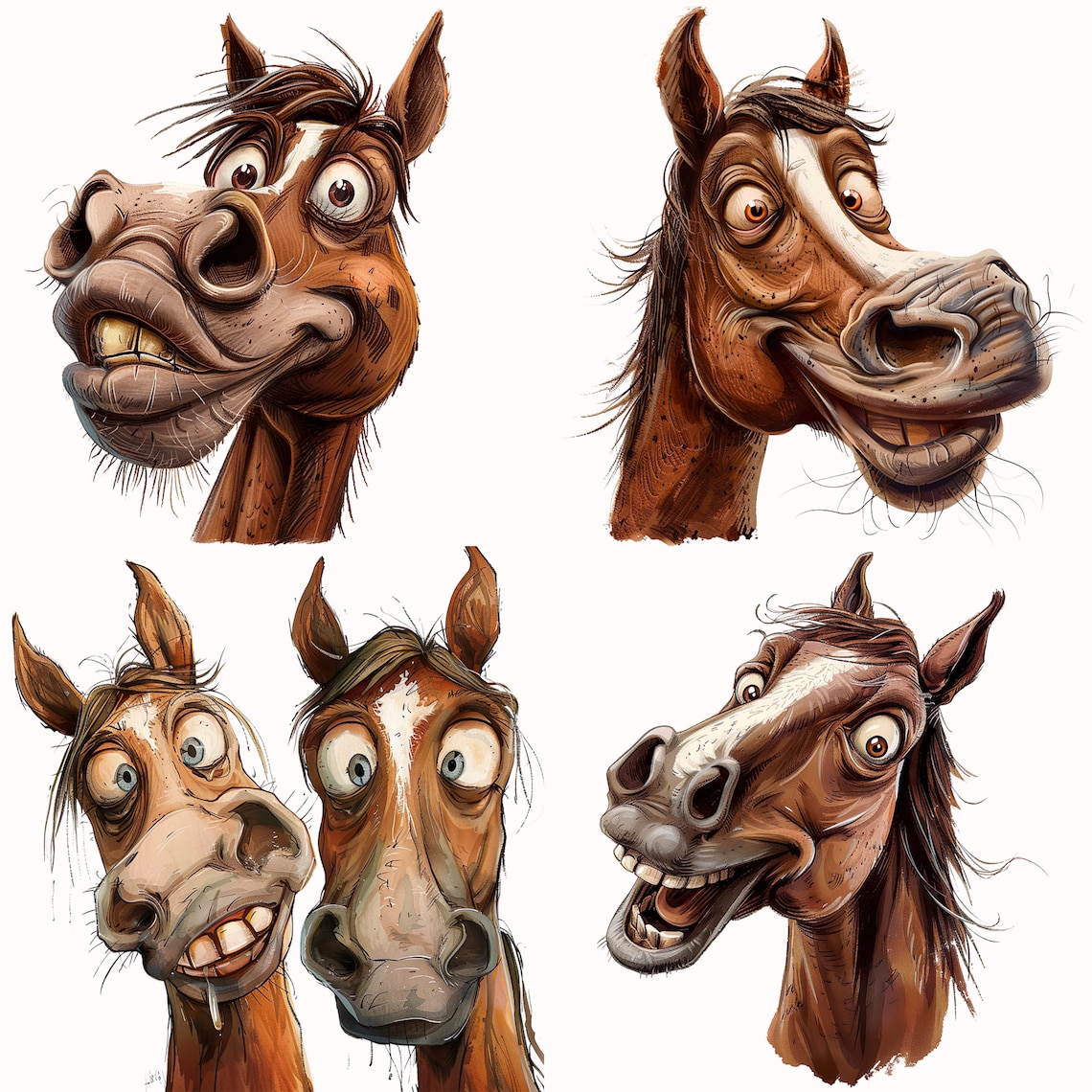 Quirky Horse Clip Art ,watercolor Laughing Horse Face Illustration PNG ...