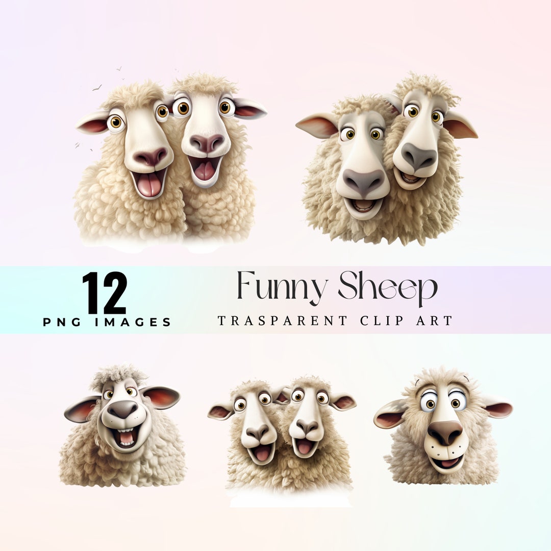 Funny Sheep Clip Art, Hilarious Ewe Illustration PNG, Comical Flock ...