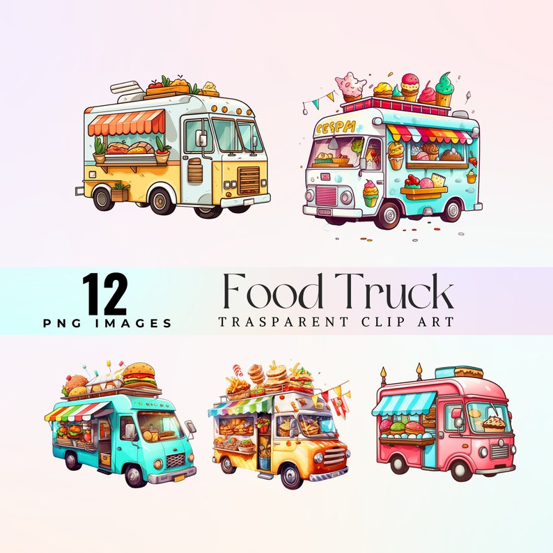 Cute Food Truck Clip Art, Quirky Food Van Illustration PNG, Happy Meal ...