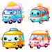 Funny Kawaii Vehicle Clip Art, Watercolor Adorable Kawaii Trucks PNG ...