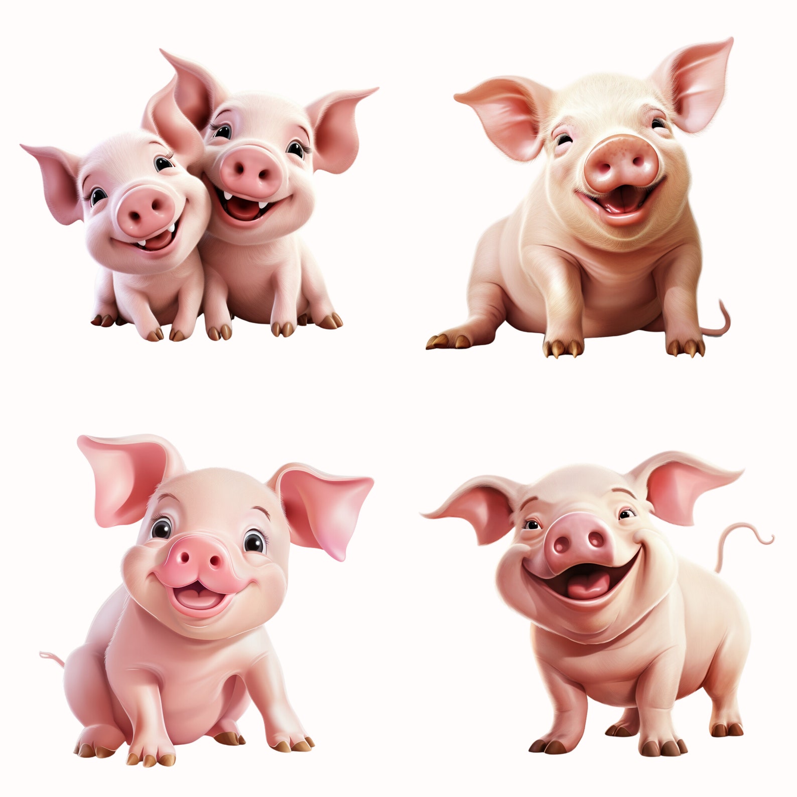 Funny Pig Clip Art, Watercolor Humor Baby Pigs Illustration PNG, Happy ...