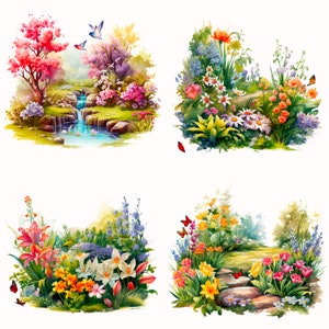 Joyful Spring Garden Clip Art, Watercolor Magic Meadow Mood ...