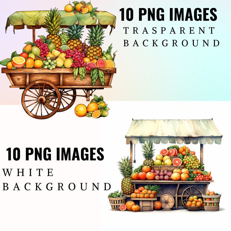 Fruit Shop Clip Art Summer Fruit Watercolor Fruit Cart Clipart - Etsy