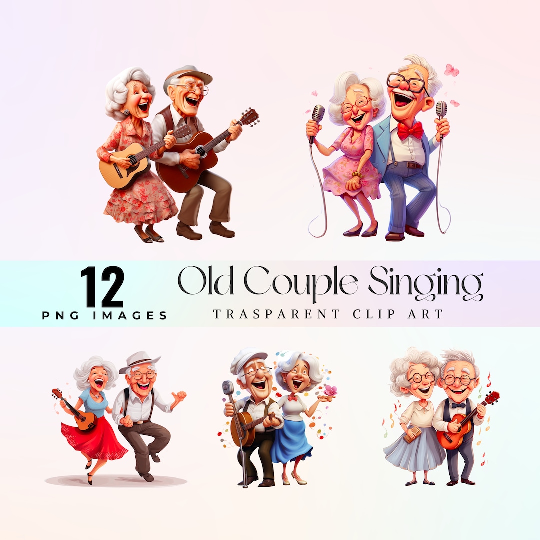 Cute Old Couple Singing Clip Art, Lovely Elderly Duettists Illustration ...