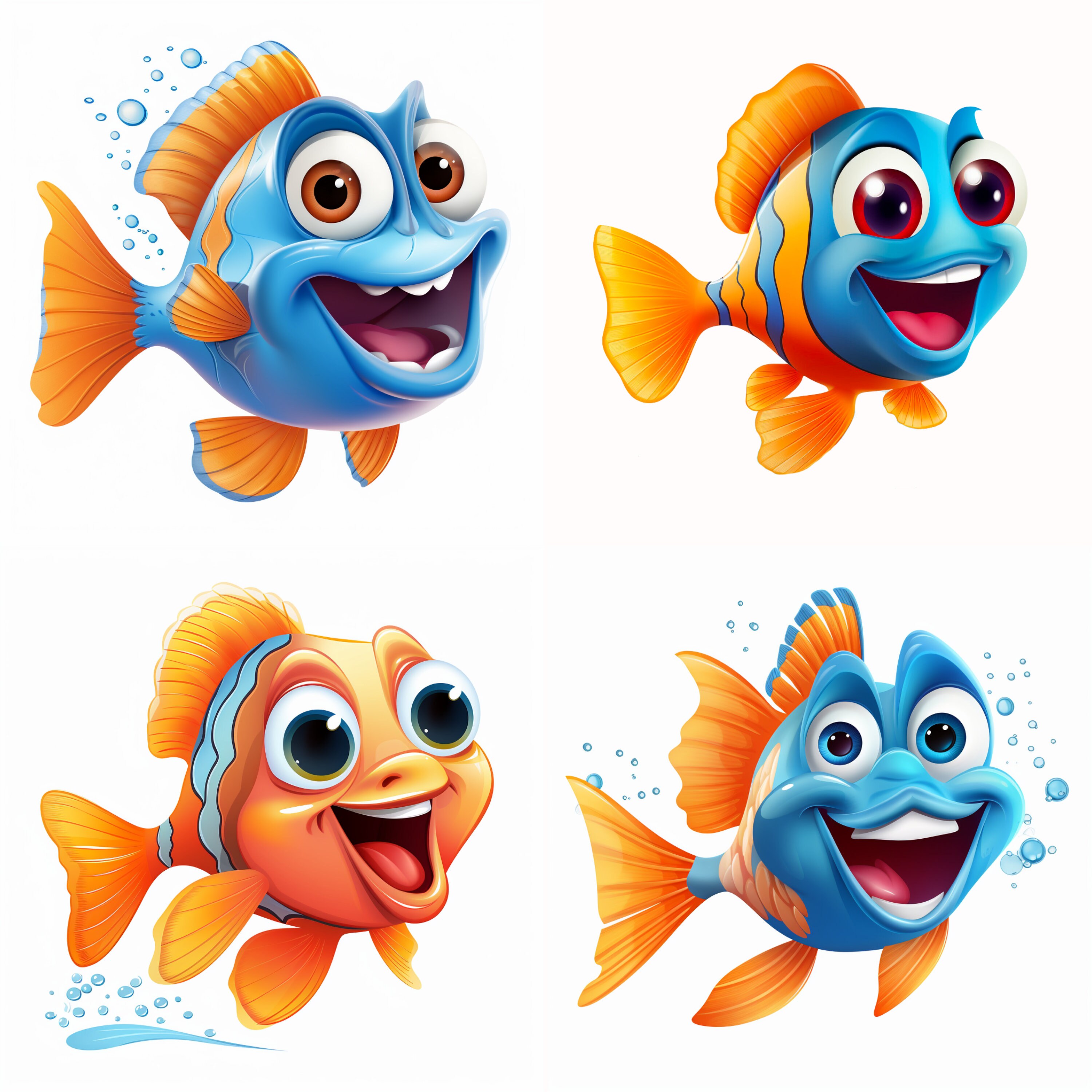 Happy Fish Clip Art, Watercolor Aquatic Cartoon Image PNG, Funny Fishes ...
