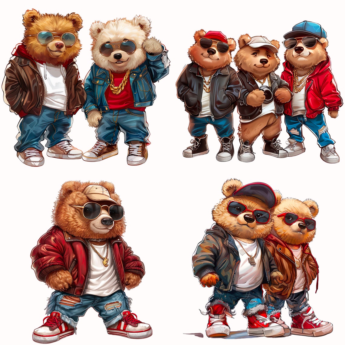 Funny Hip Hop Bear Clip Art, Watercolor Whimsical Urban Teddy ...
