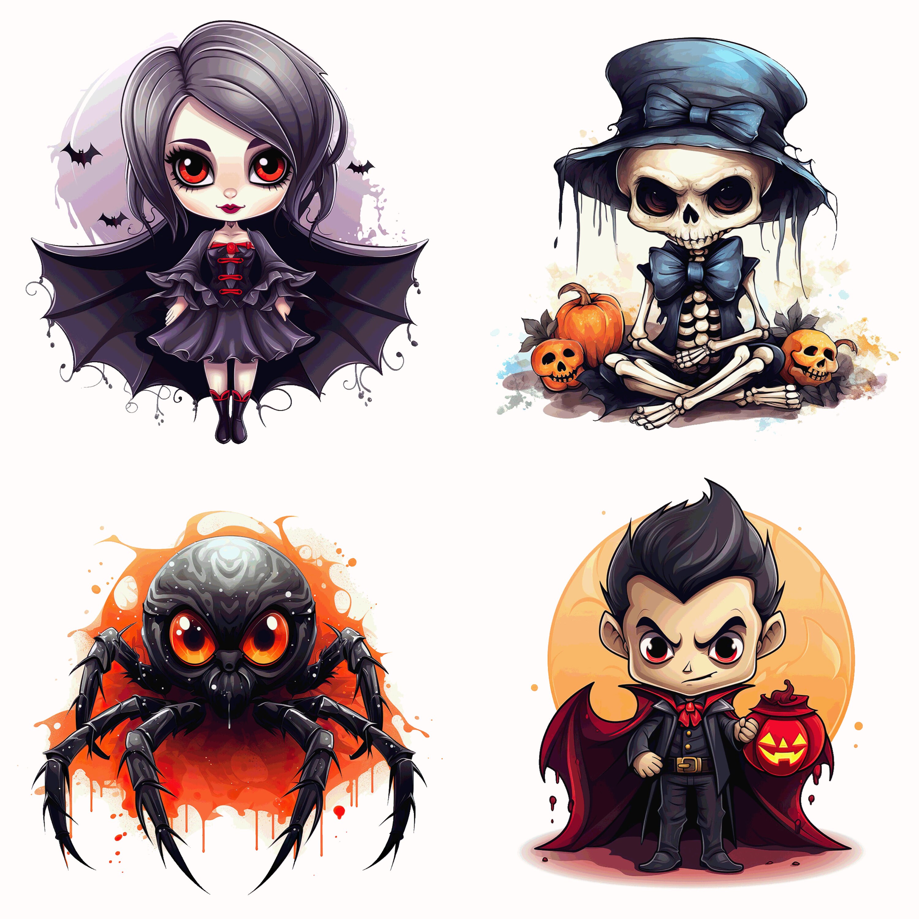 Halloween Characters Clipart Pumpkin Witch Ghost Vampire - Etsy