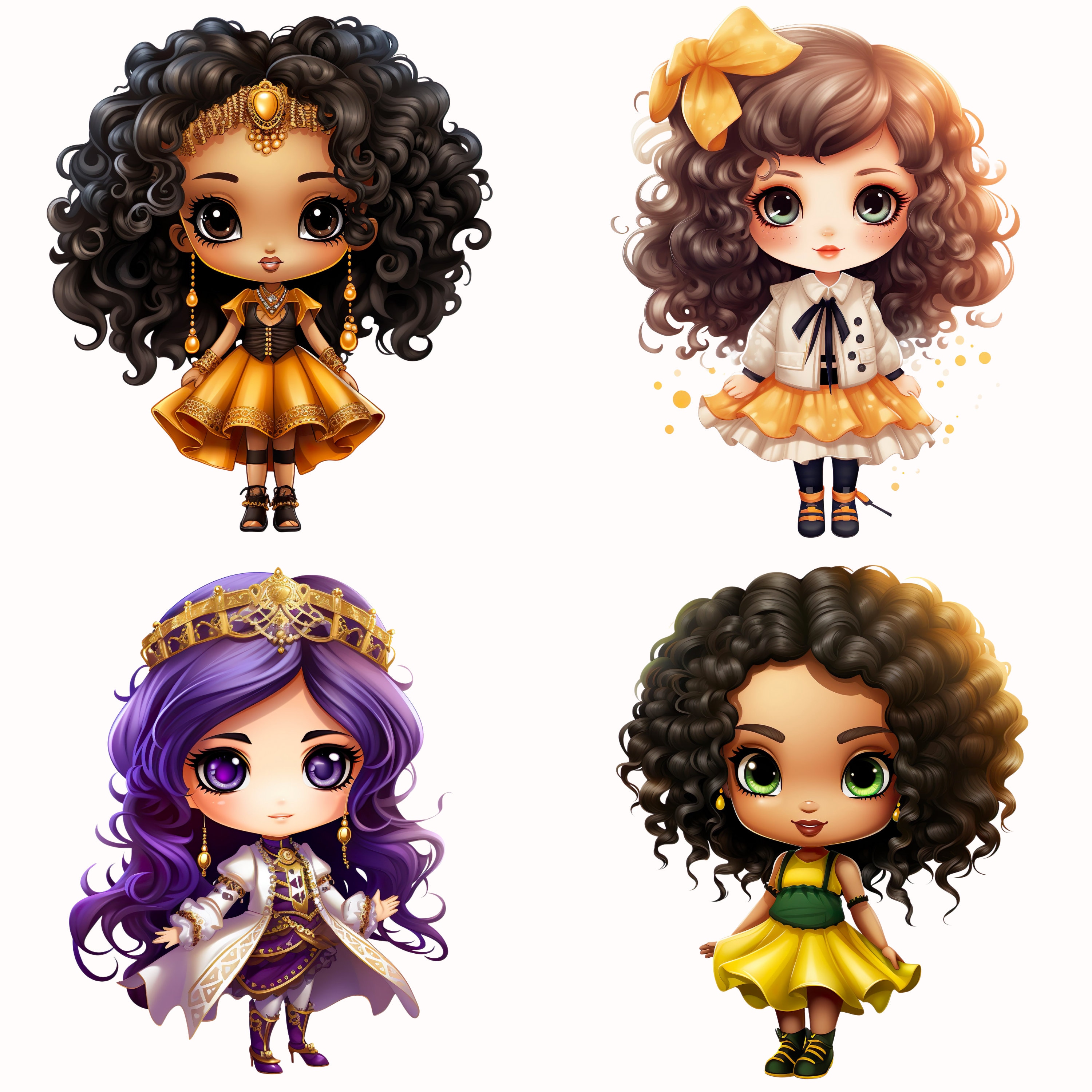 Cute Chibi Dolls Clipart, Sweet Tiny Toons Illustration PNG, Adorable ...