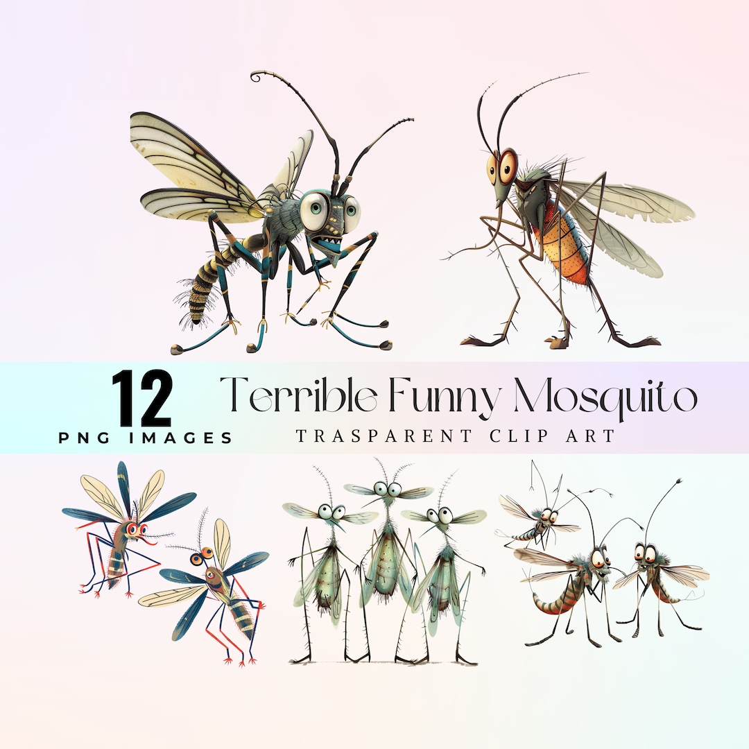 Terrible Funny Mosquitoes Clip Art, Watercolor Whimsical Mosquito ...