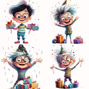 Quirky Christmas Boy Clip Art, Watercolor Eccentric Holiday Season ...
