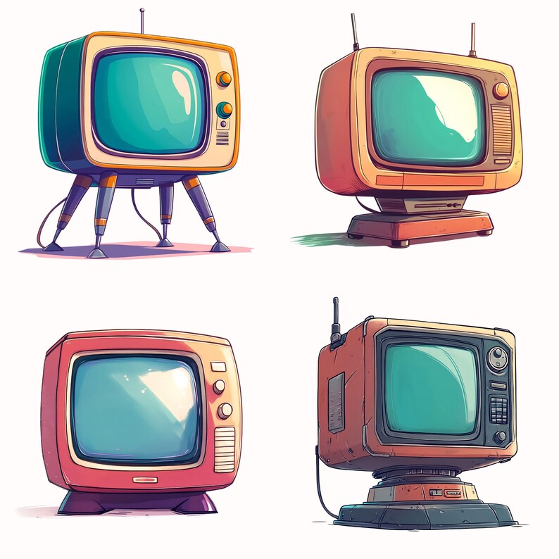 Retro TV Clip Art: Whimsical Sci-fi Television PNG (digital Download ...