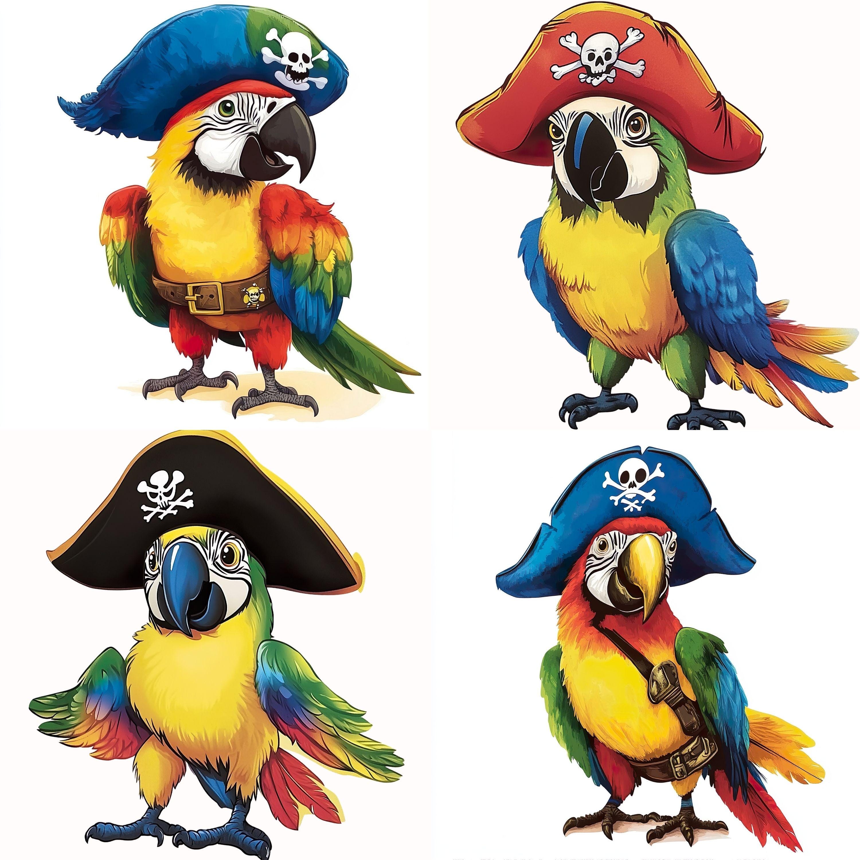Watercolor Pirate Parrot Clip Art: Colorful Corsair Macaw (PNG Digital ...