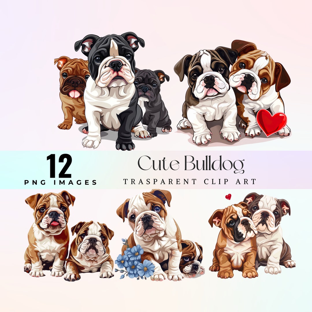 Cute Bulldog Clip Art, Watercolor Adorable Baby Bulldog Illustration ...