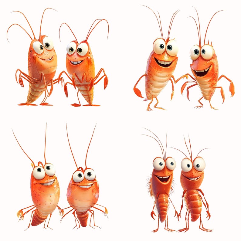 Funny Shrimp Watercolor Clipart: Quirky Prawns PNG (digital Download ...