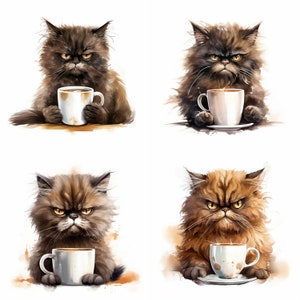 Watercolor Grumpy Cat Coffee Clip Art, Painting Grumpy Purebred Cats ...