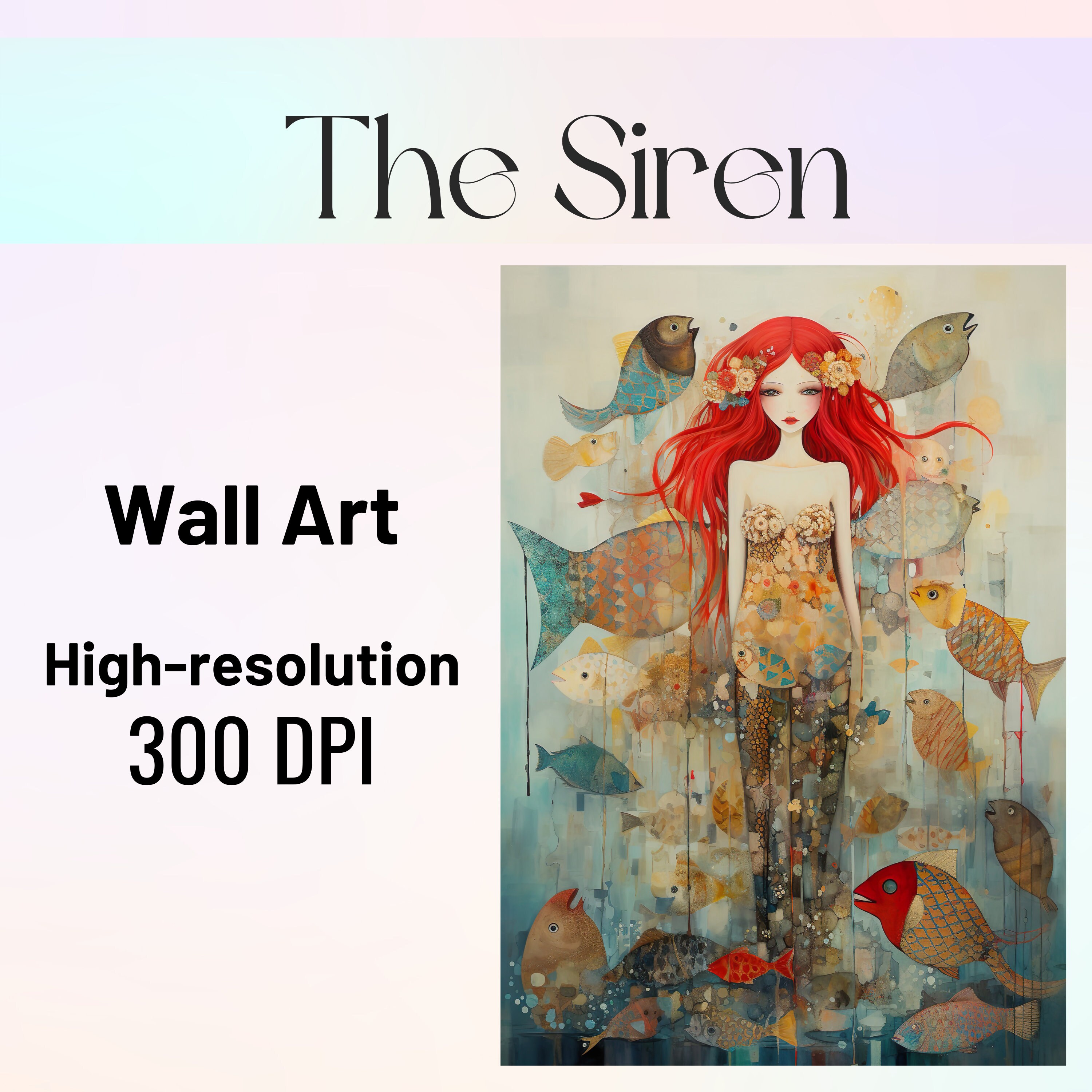 Mystic Mermaid Wall Art, Cute Sea Siren Painting, Nautical Wall Art ...