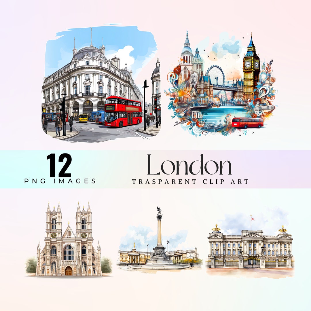 London City Clip Art, Watercolor Main Monuments of London Images PNG ...