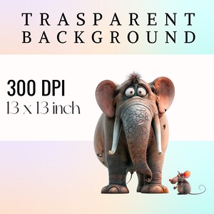 Funny Scared Elephant Vs Mouse Clip Art, Watercolor Puffy Elephant ...