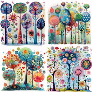 Whimsical Trees Clip Art, Watercolor Enchanted Forest Illustration PNG ...