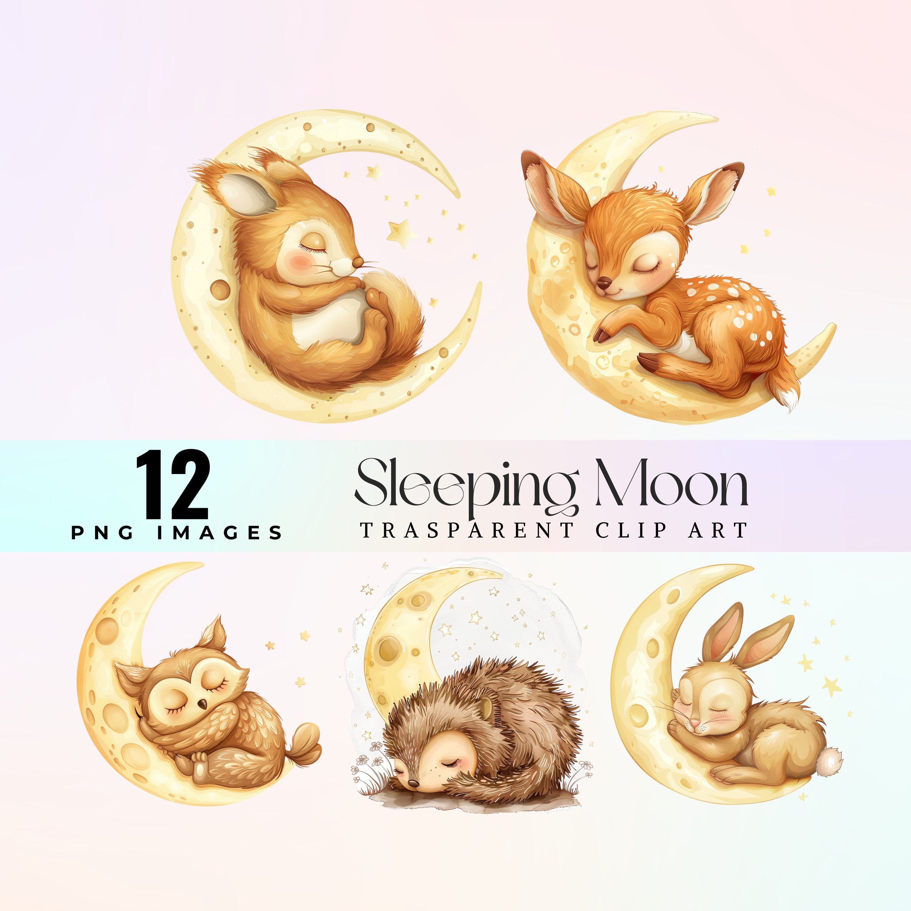 Cute Sleeping Woodland Animals Clip Art, Watercolor Sweet Sleeping ...